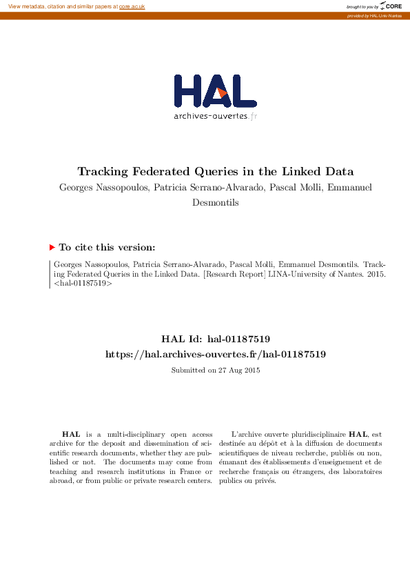 (PDF) Tracking Federated Queries in the Linked Data