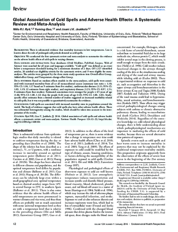 (PDF) Global Association of Cold Spells and Adverse Health Effects: A ...