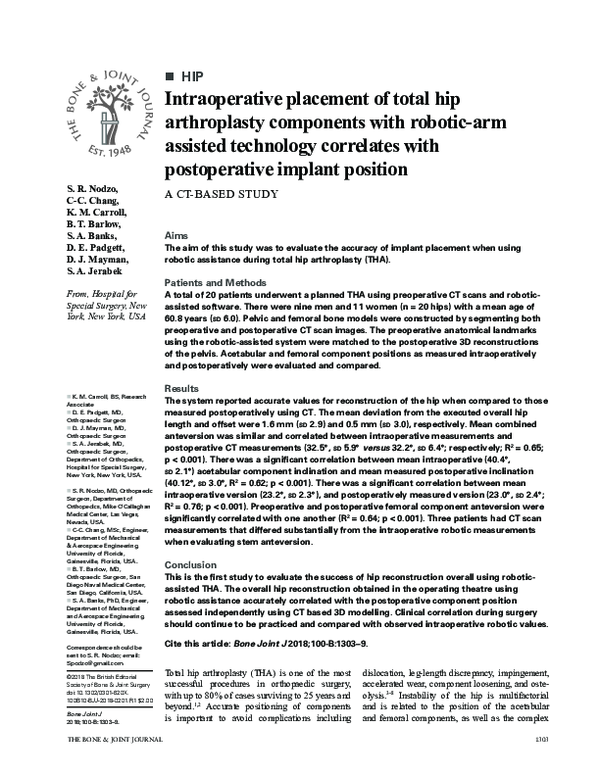 (PDF) Intraoperative placement of total hip arthroplasty components ...