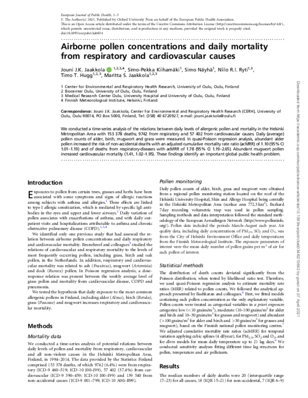 (PDF) Airborne pollen concentrations and daily mortality from ...