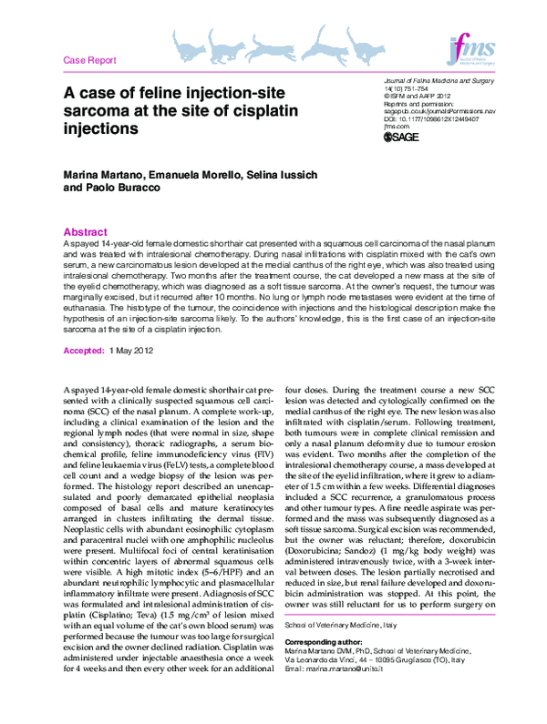 (PDF) A case of feline injection-site sarcoma at the site of cisplatin ...
