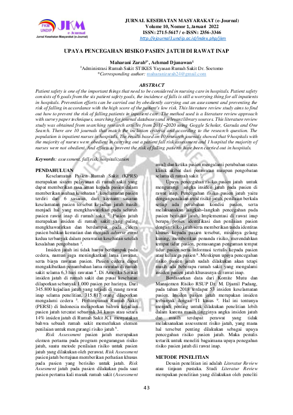(PDF) Upaya Pencegahan Risiko Pasien Jatuh DI Rawat Inap