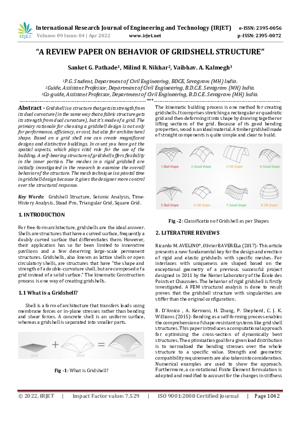 (PDF) "A REVIEW PAPER ON BEHAVIOR OF GRIDSHELL STRUCTURE"