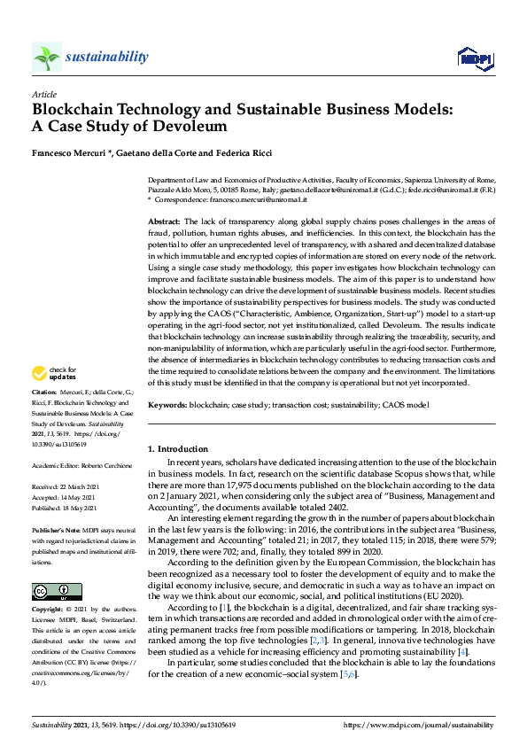 (PDF) Blockchain Technology and Sustainable Business Models: A Case ...