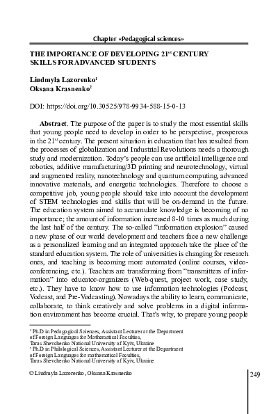 (PDF) The Importance of Developing 21ST Century Skills for Advanced Students
