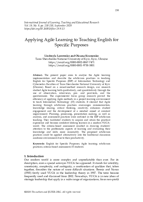 (PDF) Applying Agile Learning to Teaching English for Specific Purposes