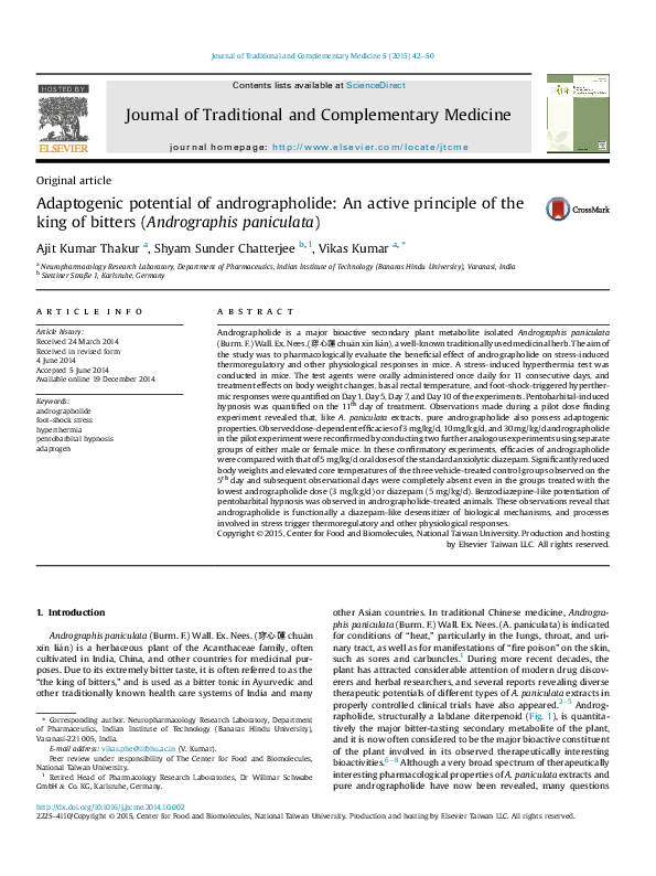 (PDF) Adaptogenic potential of andrographolide: An active principle of the king of bitters ...