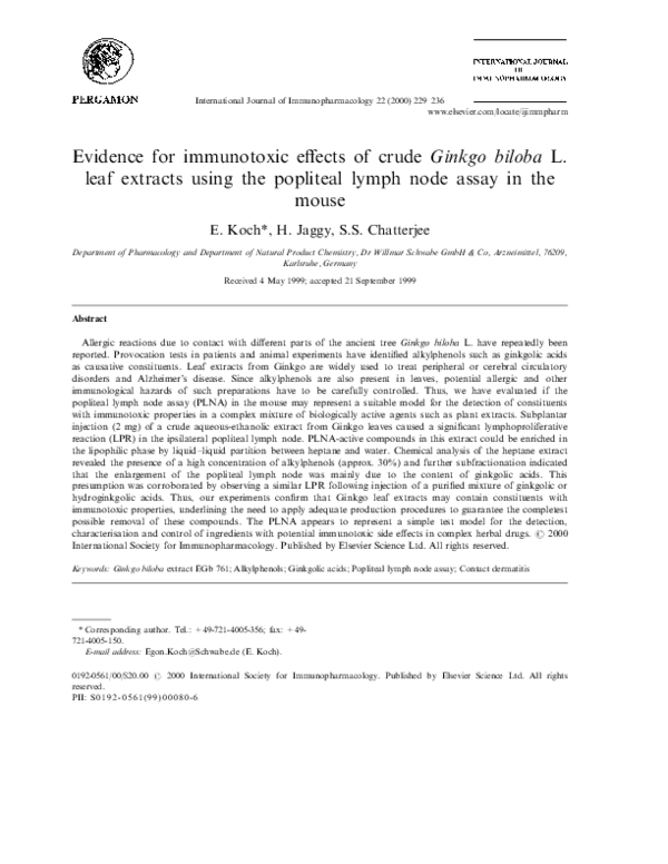 (PDF) Immunotoxicity of Ginkgo biloba Leaf Extracts