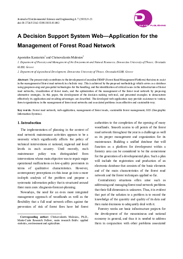 (PDF) A Decision Support System Web—Application for the Management of Forest Road Network