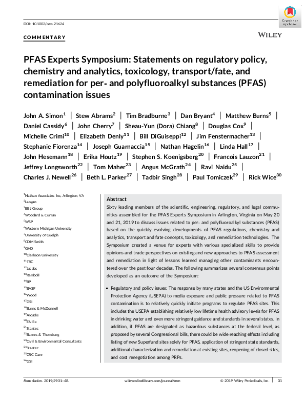 (PDF) PFAS Experts Symposium: Statements on regulatory policy ...