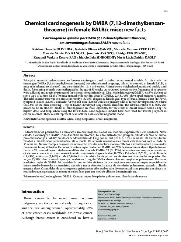 (PDF) Chemical carcinogenesis by DMBA (7,12-dimethylbenzanthracene) in ...