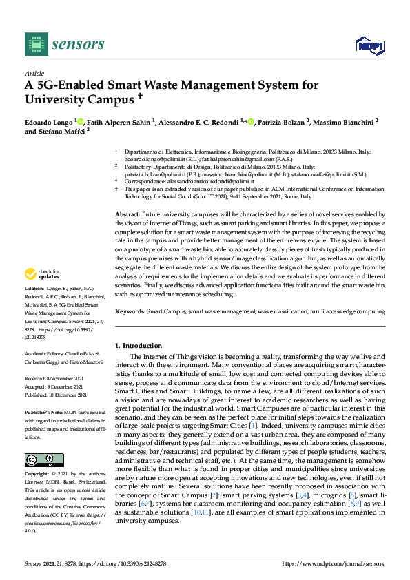 (PDF) A 5G-Enabled Smart Waste Management System for University Campus (PDF) A 5G-Enabled Smart Waste Management System for University Campus