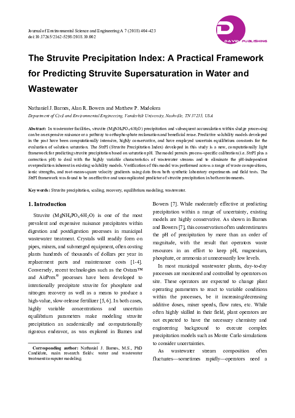 (PDF) On precipitation of struvite (MgNH4PO4.6H2O)