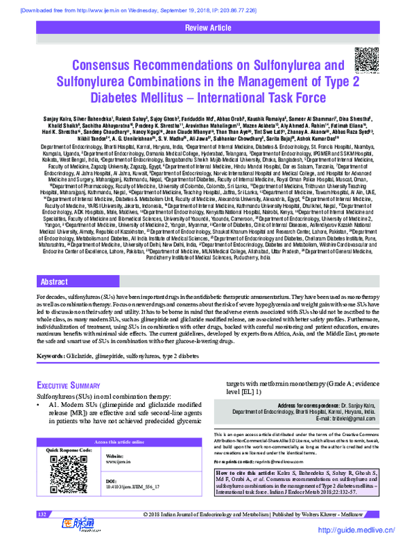 (PDF) Consensus Recommendations on Sulfonylurea and Sulfonylurea ...