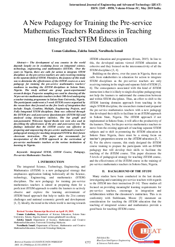 (PDF) A New Pedagogy for Training the Pre-service Mathematics Teachers ...