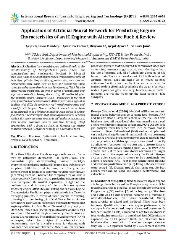 (PDF) Application of Artificial Neural Network for Predicting Engine Characteristics of an IC ...