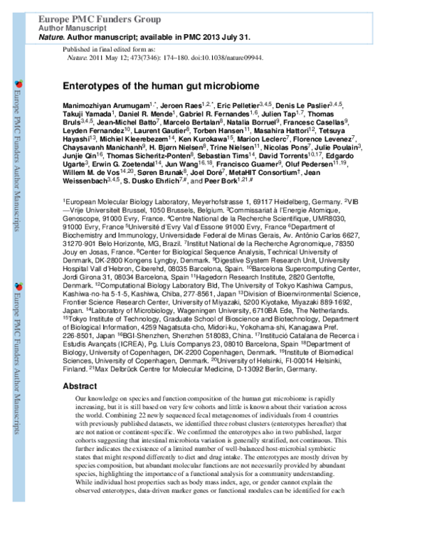 (PDF) Enterotypes of the human gut microbiome