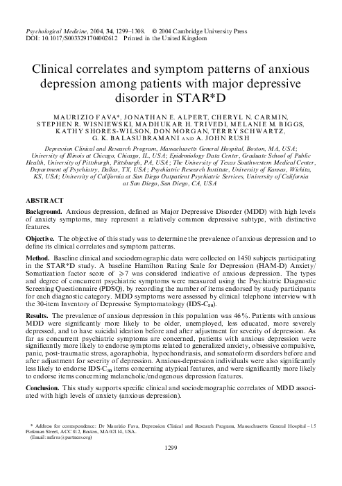 (PDF) Clinical correlates and symptom patterns of anxious depression ...