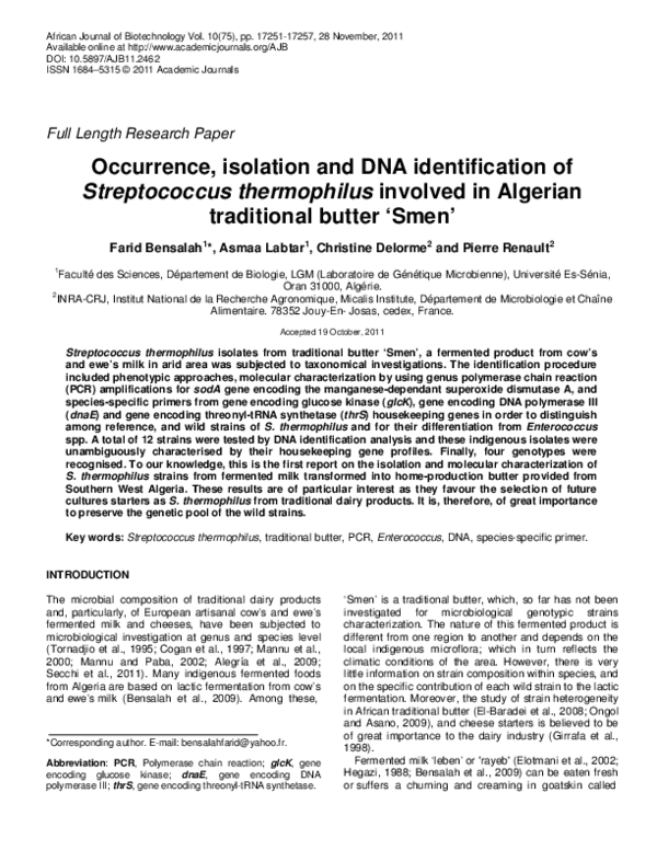 (PDF) Occurrence, isolation and DNA identification of Streptococcus ...