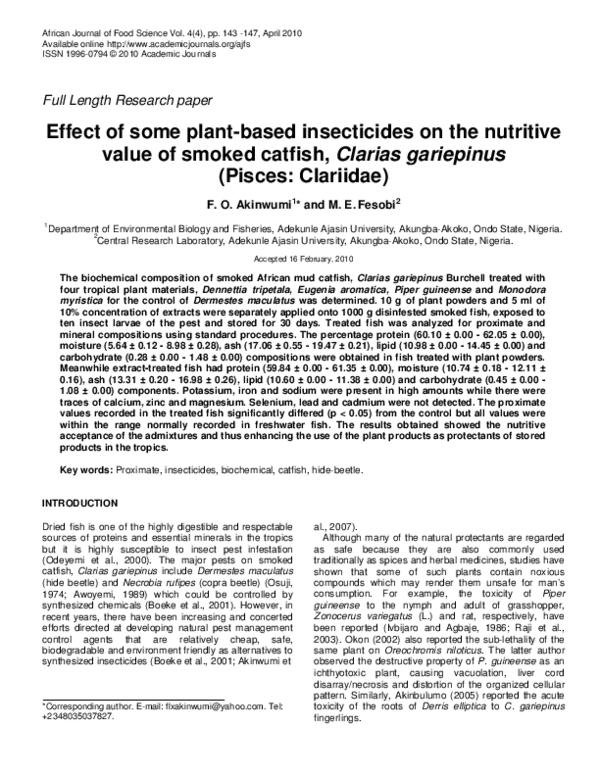 (PDF) Effect of some plant-based insecticides on the nutritive value of ...