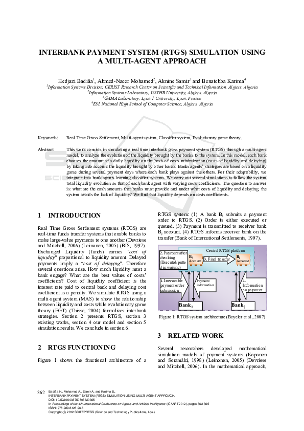(PDF) Interbank Payment System (RTGS) Simulation Using Multi-Agent Approach | Badiâa Dellal ...