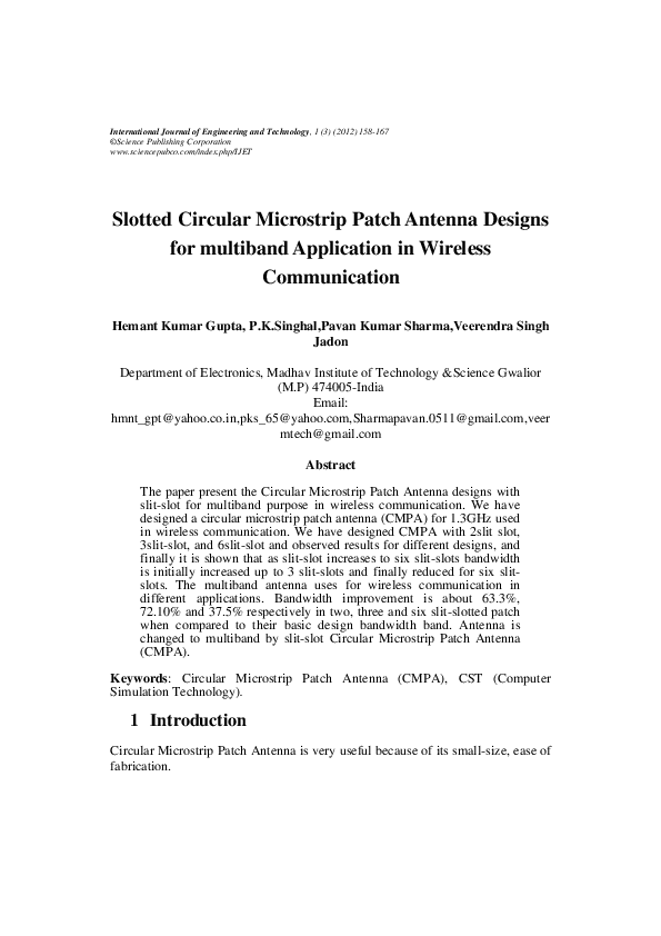 (PDF) Slotted Circular Microstrip Patch Antenna Designs for multiband Application in Wireless ...