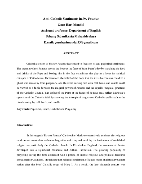 (PDF) Anti-Catholic Sentiments in Dr. Faustus