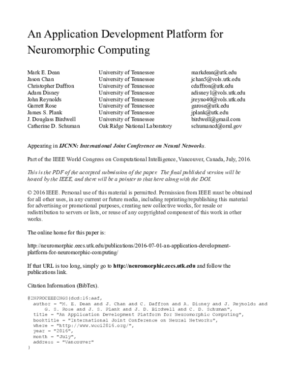 (PDF) An Application Development Platform for neuromorphic computing