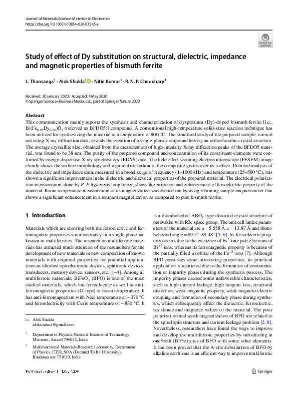 (PDF) Study of effect of Dy substitution on structural, dielectric, impedance and magnetic ...