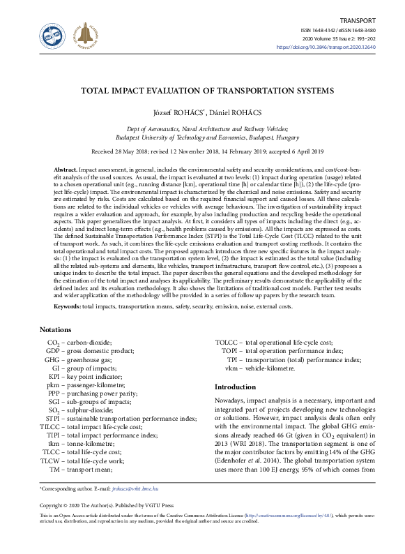(PDF) Total Impact Evaluation of Transportation Systems