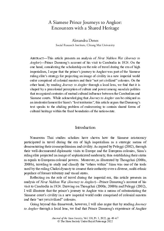 (PDF) A Siamese Prince Journeys to Angkor: Encounters with a Shared ...