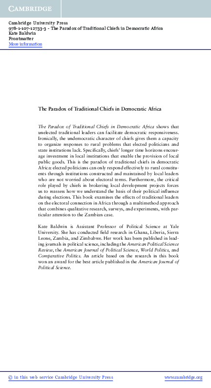 (PDF) The Paradox of Traditional Chiefs in Democratic Africa