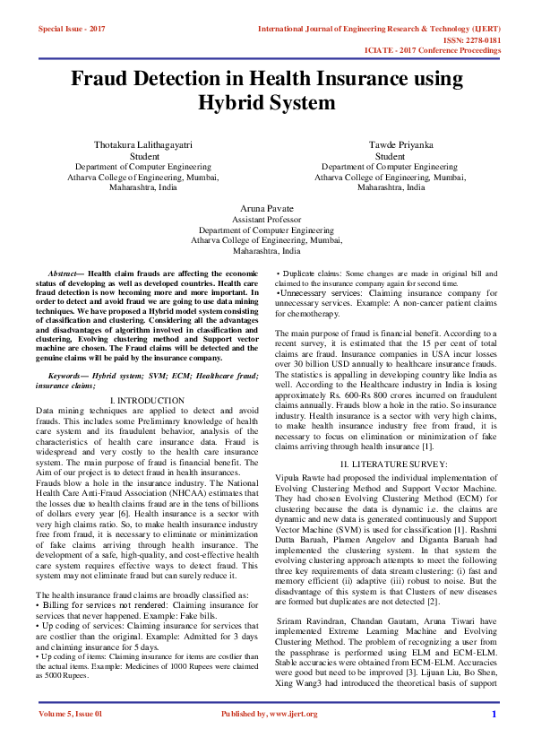 Pdf Fraud Detection In Health Insurance Using Hybrid System