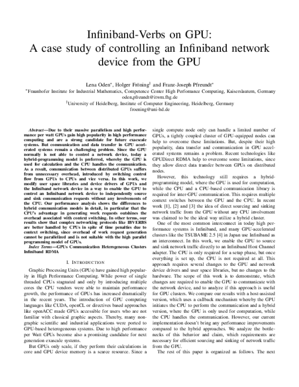 (PDF) Infiniband-Verbs on GPU: A Case Study of Controlling an ...