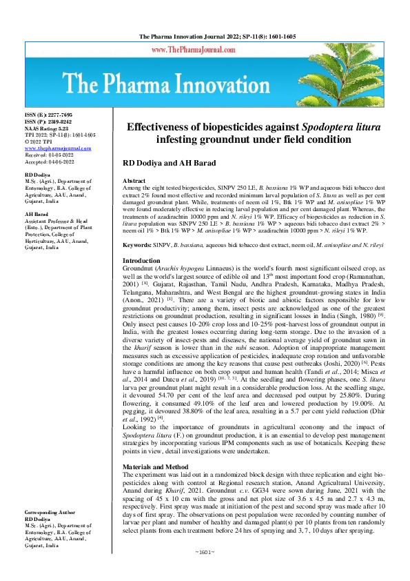 (PDF) Effectiveness of biopesticides against Spodoptera litura ...