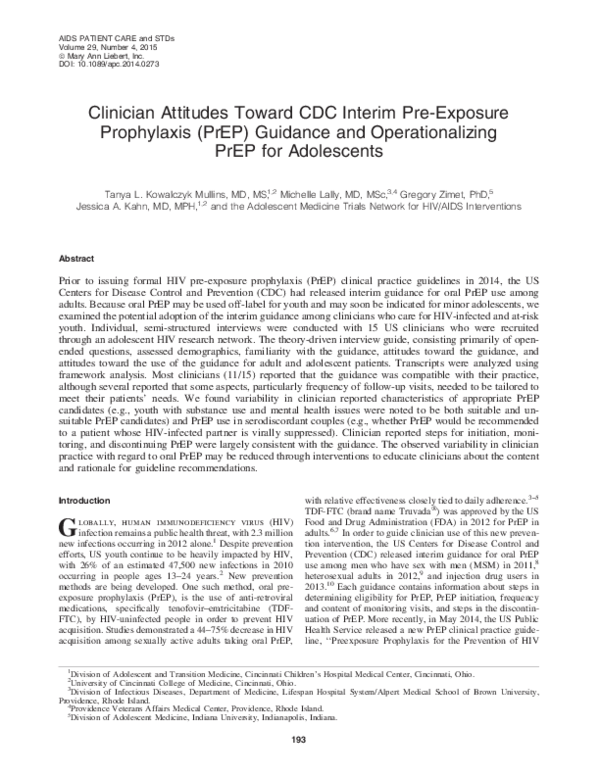 (PDF) Clinician Attitudes Toward CDC Interim Pre-Exposure Prophylaxis ...