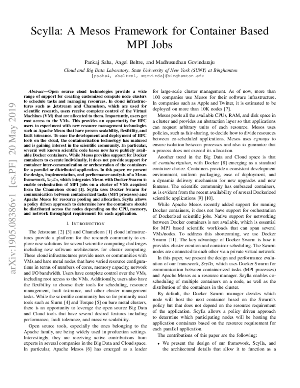 Pdf Scylla Mpi Job Framework On Mesos And Docker