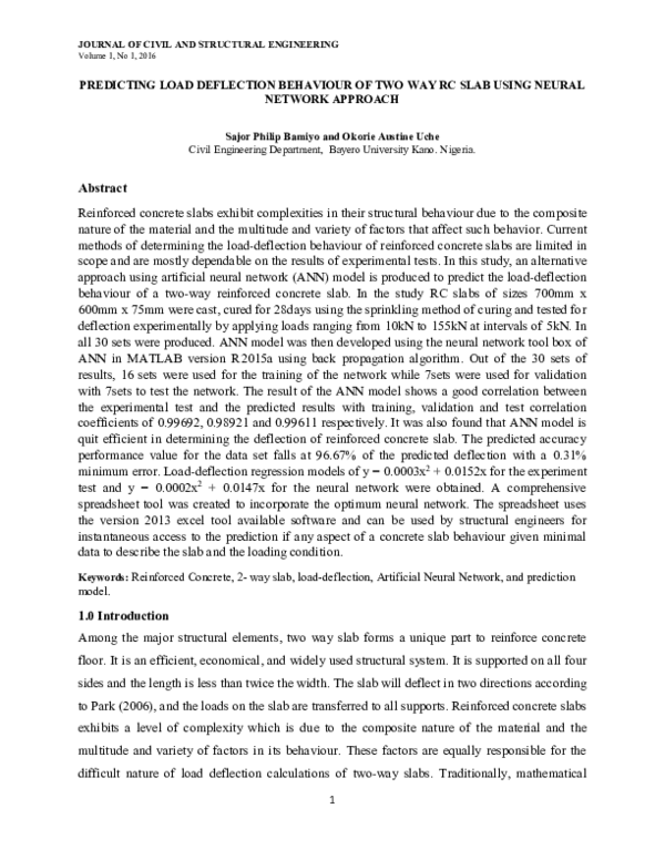 Pdf Predicting Load Deflection Behaviour Of Two Way Rc Slab Using