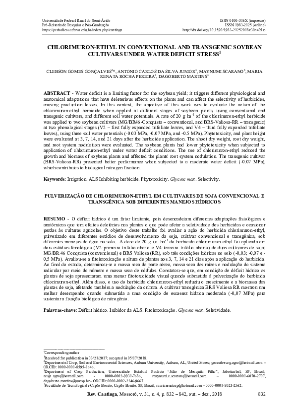 (PDF) Chlorimuron-Ethyl in Conventional and Transgenic Soybean ...
