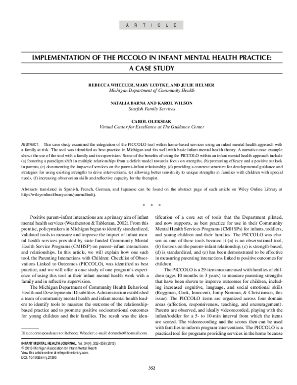 (PDF) Implementation of the PICCOLO in Infant Mental Health Practice: A ...