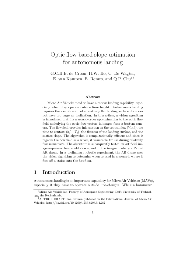 (PDF) Optic-Flow Based Slope Estimation for Autonomous Landing