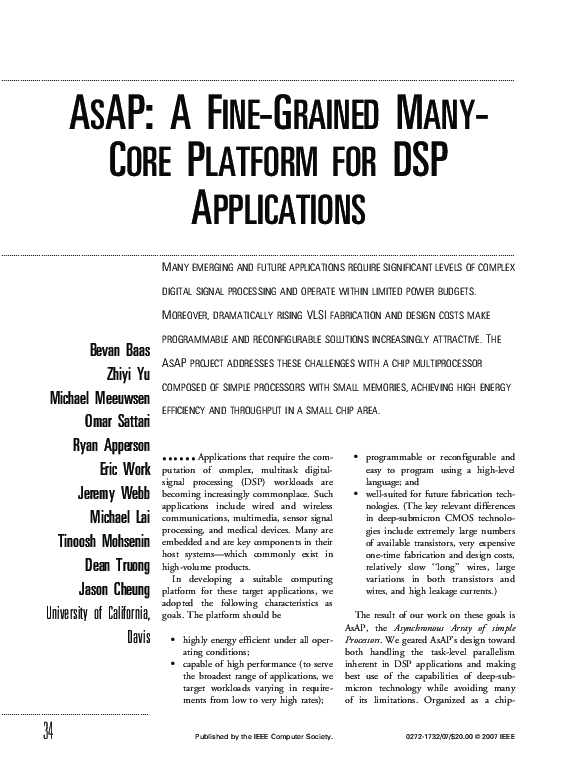 (PDF) AsAP: A Fine-Grained Many-Core Platform for DSP Applications
