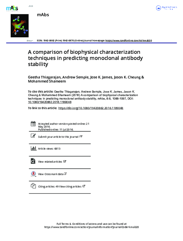 (PDF) A comparison of biophysical characterization techniques in ...