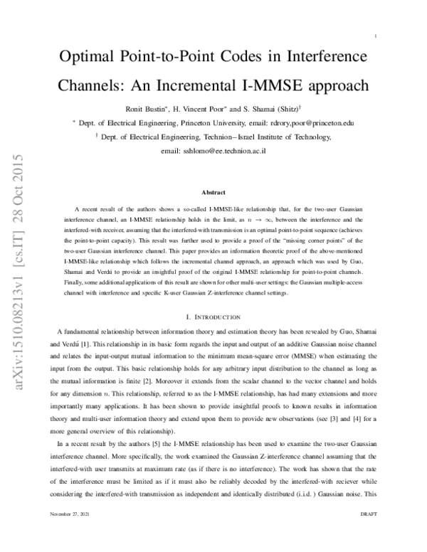 (PDF) Optimal Point-to-Point Codes in Interference Channels: An Incremental I-MMSE approach