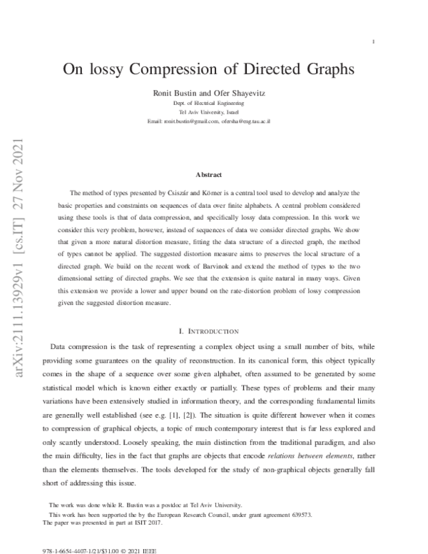 (PDF) On Lossy Compression of Directed Graphs