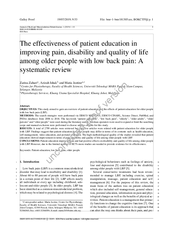 (PDF) The effectiveness of patient education in improving pain ...
