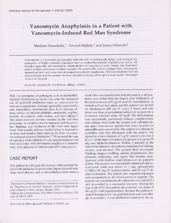 (PDF) Vancomycin Anaphylaxis in a Patient with Vancomycin-Induced Red ...