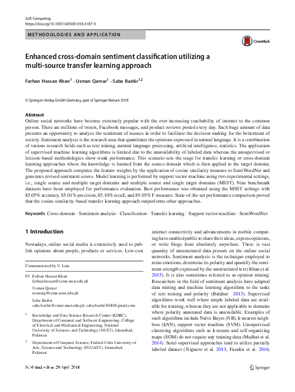 (PDF) Enhanced cross-domain sentiment classification utilizing a multi-source transfer learning ...