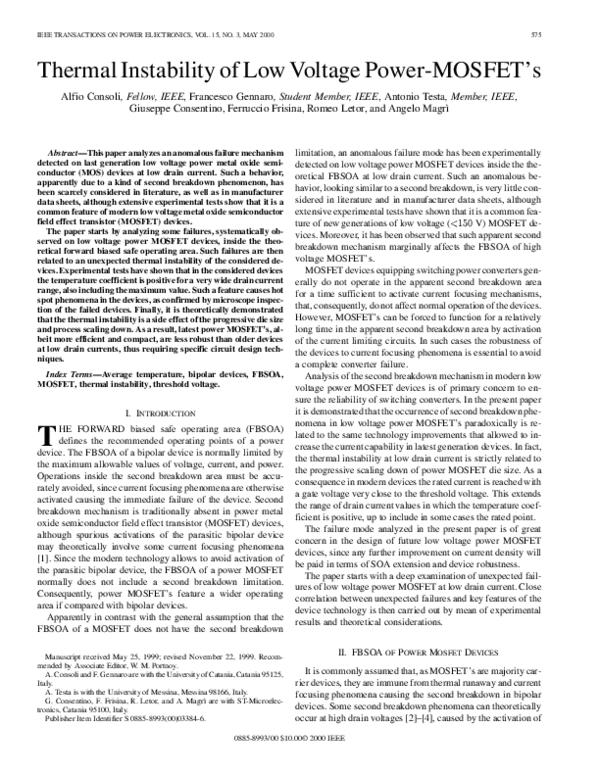(PDF) Thermal instability of low voltage power-MOSFETs