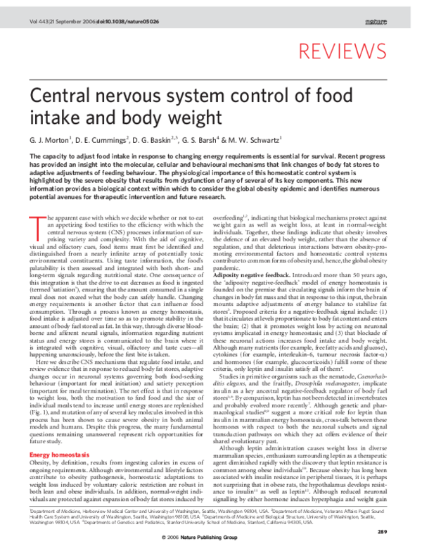 (PDF) Central nervous system control of food intake and body weight